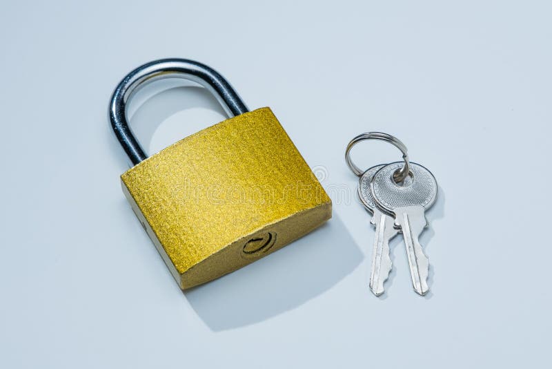 Simple Gold Lock and Keys on White Background Stock Photo - Image of ...