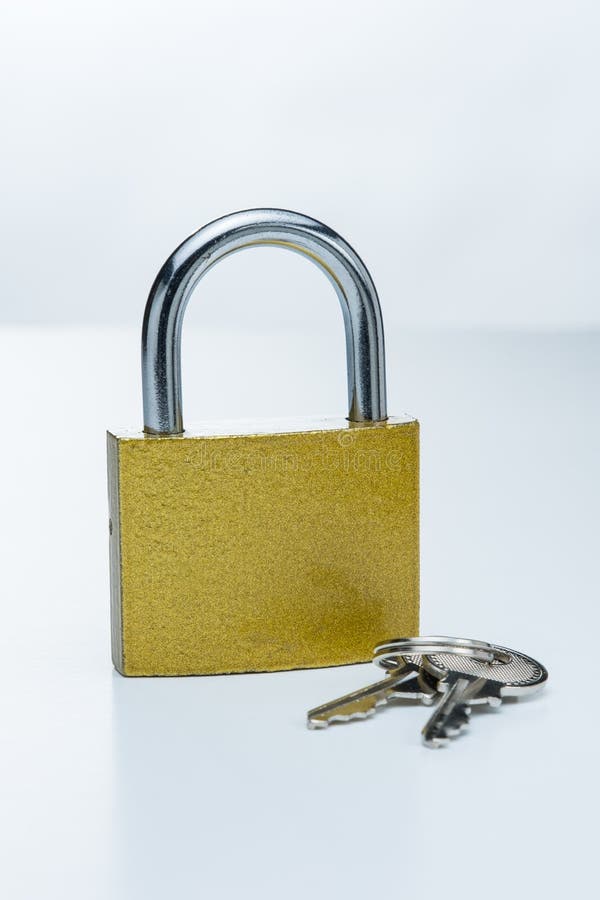Simple Gold Lock and Keys on White Background Stock Photo - Image of ...