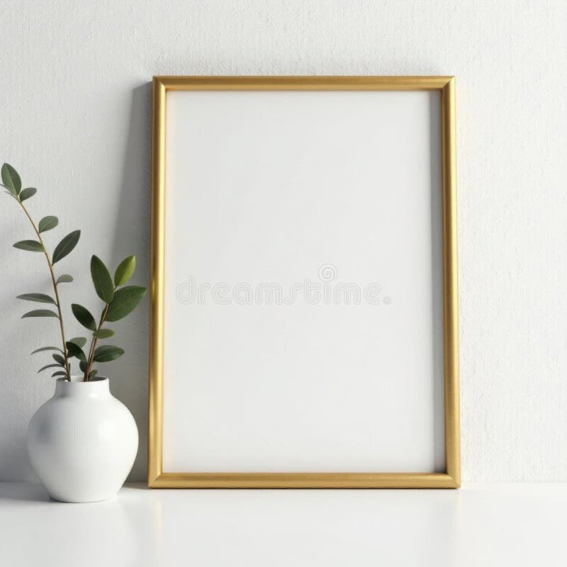 Simple Gold Wooden Frame, Clean White Backdrop, Graphic Design, Craft ...