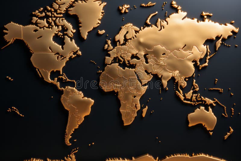 Simple Gold World Map, Created with Generative AI Stock Illustration ...