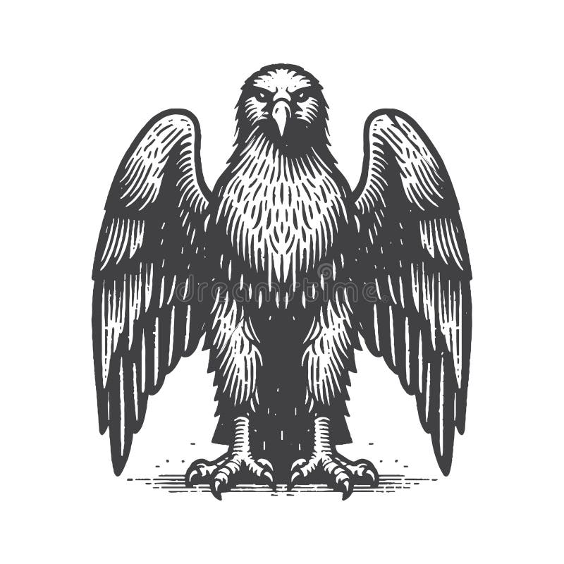 Simple Golden Eagle Front View Vector with Vintage Logo and Retro ...