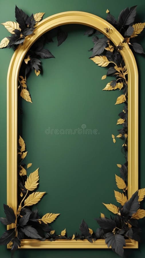 Simple Golden Frame with Green and Gold Leaves Stock Illustration ...