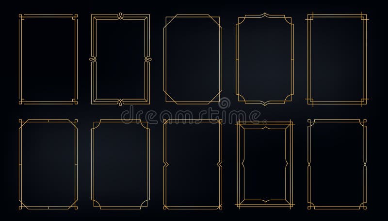 Simple Golden Frames. Thin Luxury Gold Borders for Wedding Invitation ...