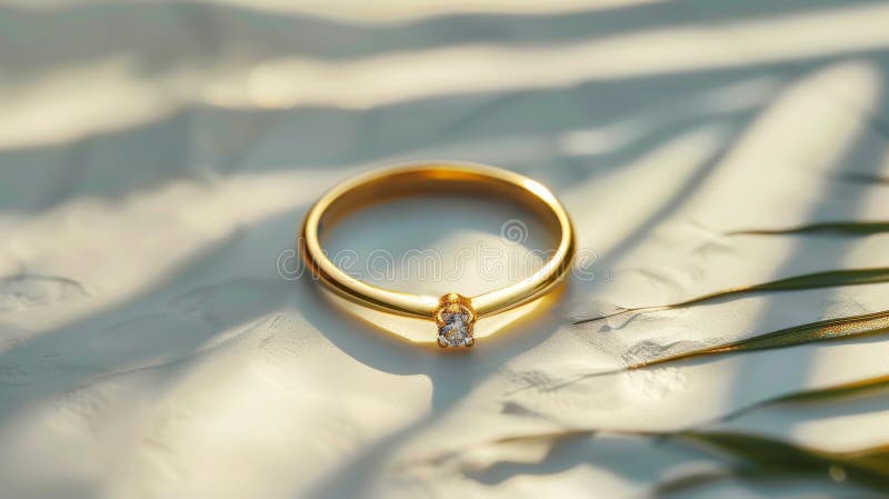 Simple Golden Ring with Diamond on White Themed Scenery with Sun Rays ...