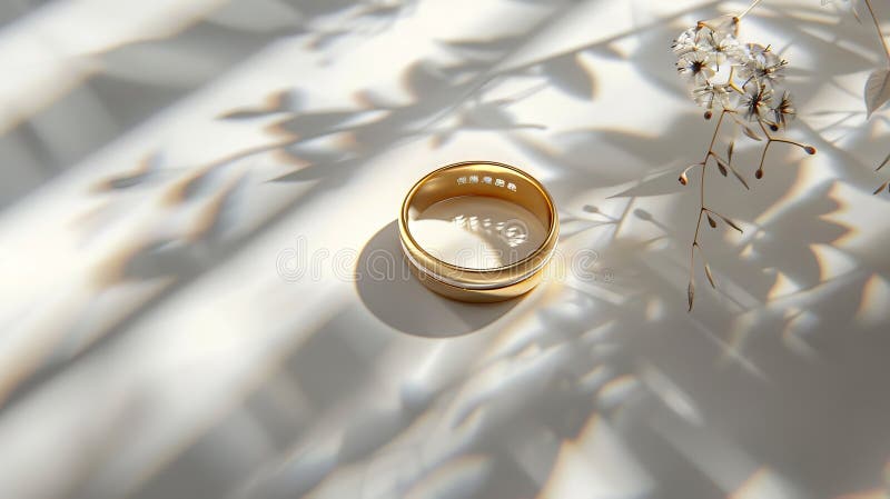 Simple Golden Ring with Diamond on White Themed Scenery with Sun Rays ...