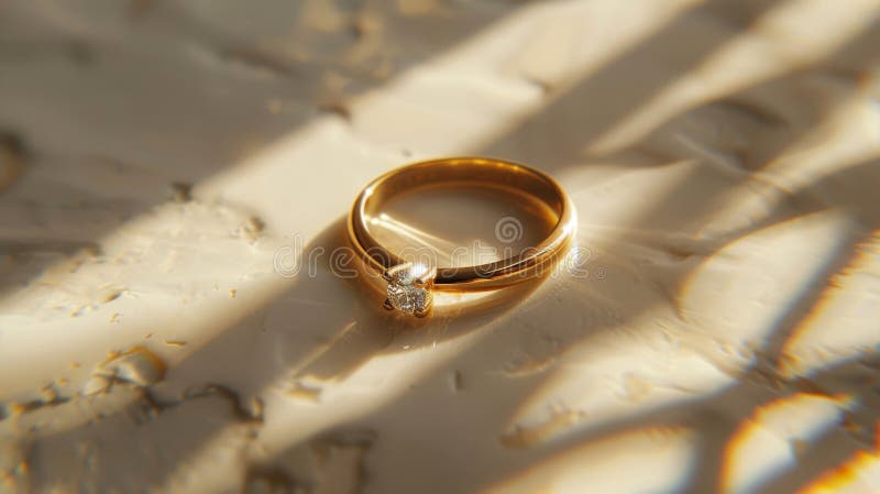 Simple Golden Ring with Diamond on White Themed Scenery with Sun Rays ...