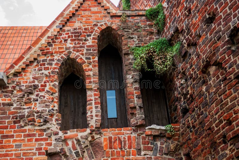 Ancient Window on the Brick Facade Stock Image - Image of historical ...