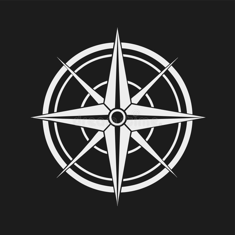 A Simple, Graphic Design of a Compass Outline in Monochromatic Black ...