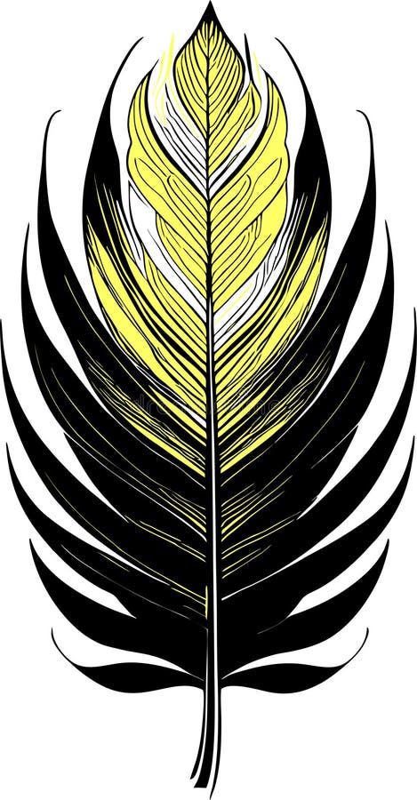 Simple Graphic Drawing Black and Yellow Bird Feather, Sketch Stock ...