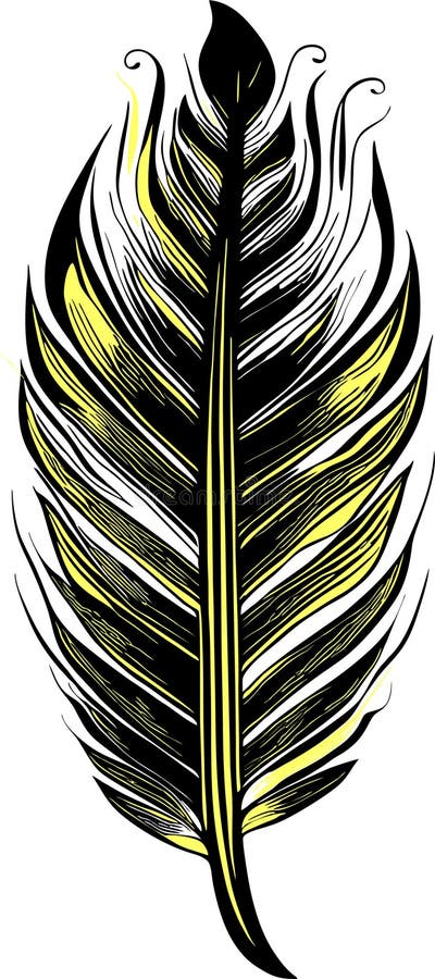 Simple Graphic Drawing Black and Yellow Bird Feather, Sketch Stock ...