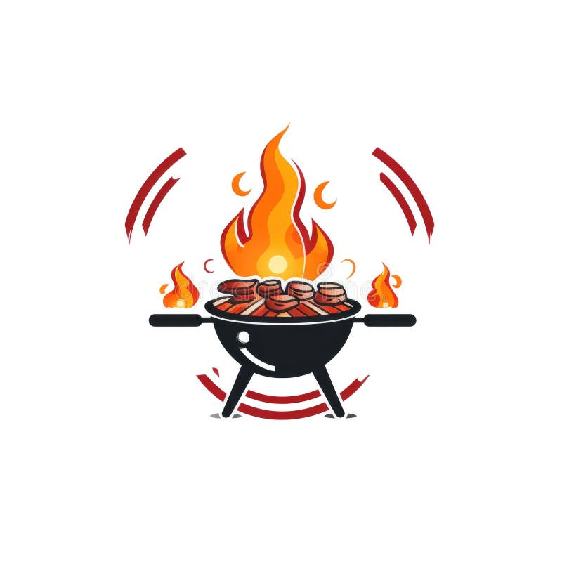 Simple Graphic Logo of Bbq with Fire on White Background. Stock ...