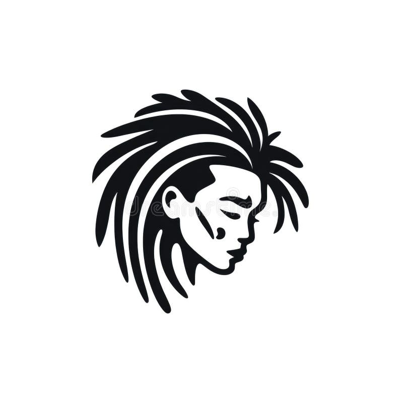 Simple Graphic Logo of Girl with Dreadlocks on White Background. Stock ...