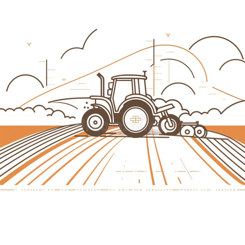 A Simple Graphic for a Tractor in a Tilled Field. Generative AI Stock ...