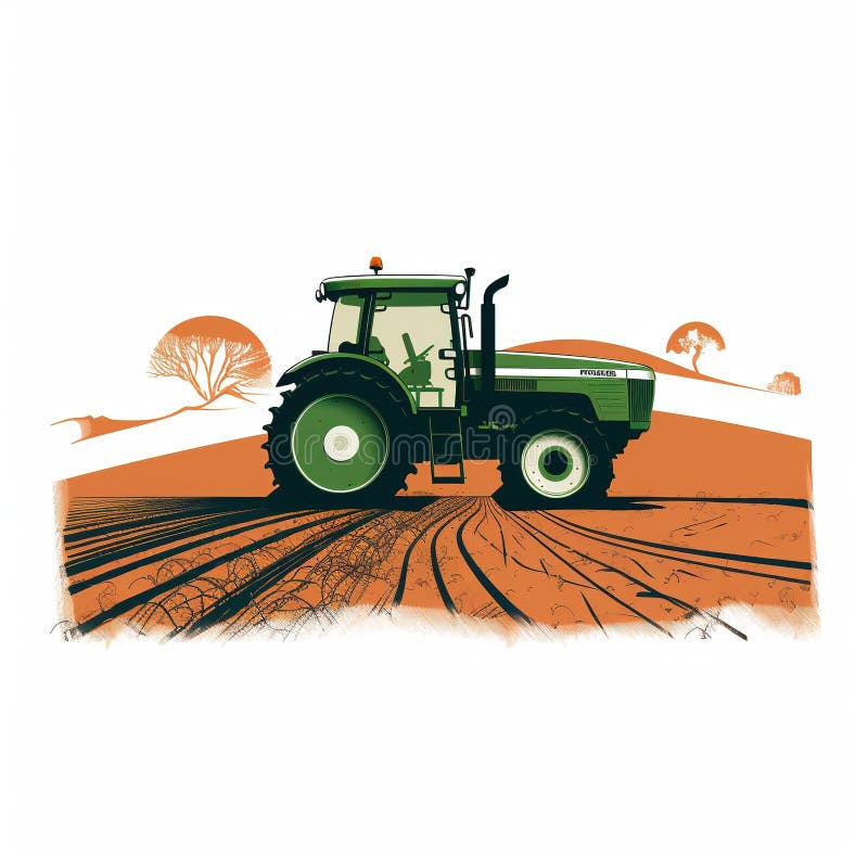A Simple Graphic for a Tractor in a Tilled Field. Generative AI Stock ...
