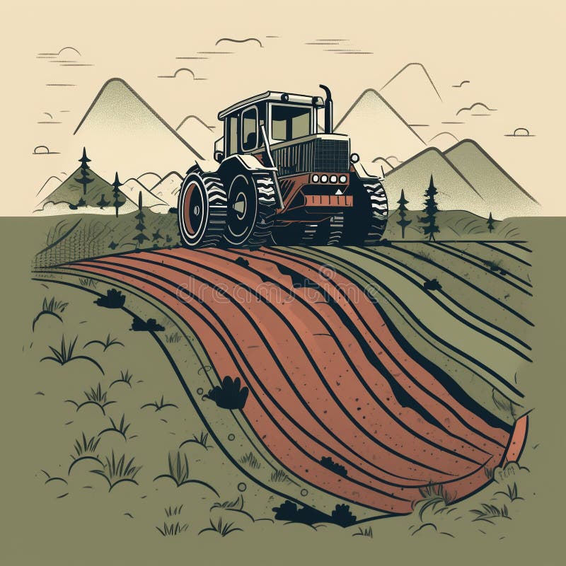 A Simple Graphic for a Tractor in a Tilled Field. Generative AI Stock ...