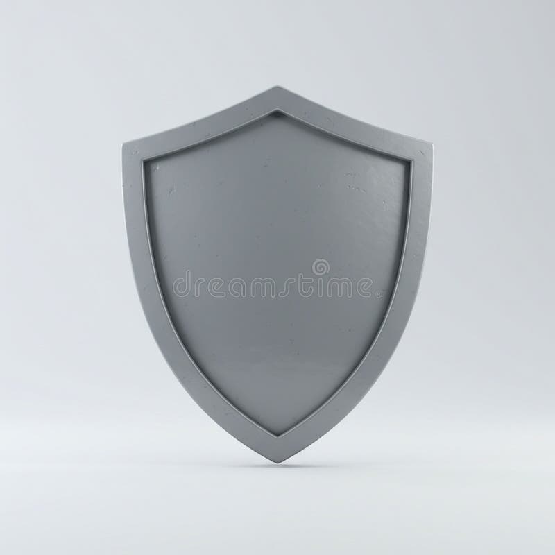 A Simple, Gray 3D-rendered Shield with a Smooth, Matte Surface Stands ...