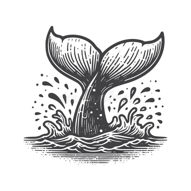 Vintage Gray Whale Tail Front View Vector Icon Design. Stock Vector ...