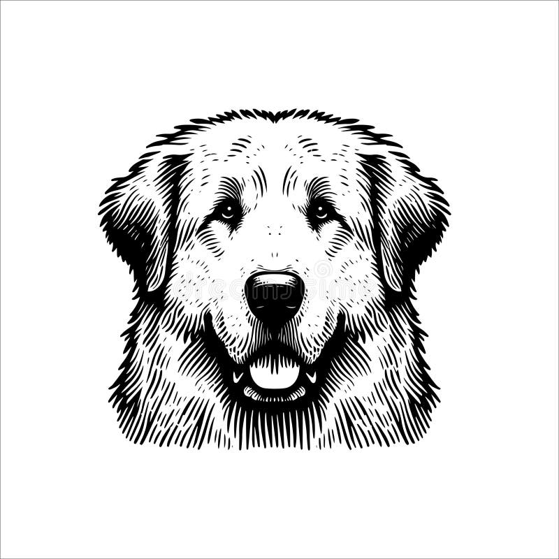 Great Pyrenees Front Head Face in Vintage Retro Vector Illustration ...