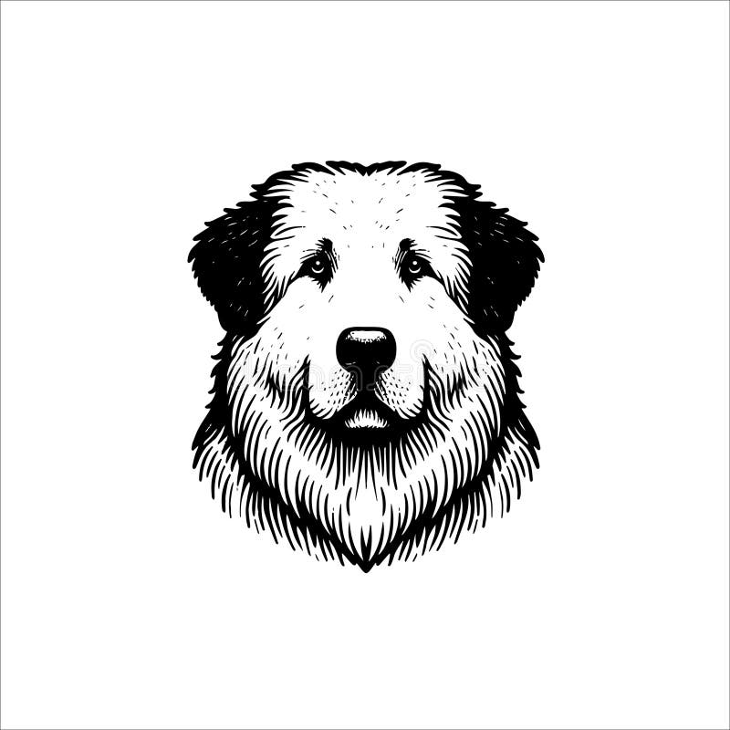 Great Pyrenees Front Head Face in Vintage Retro Vector Illustration ...
