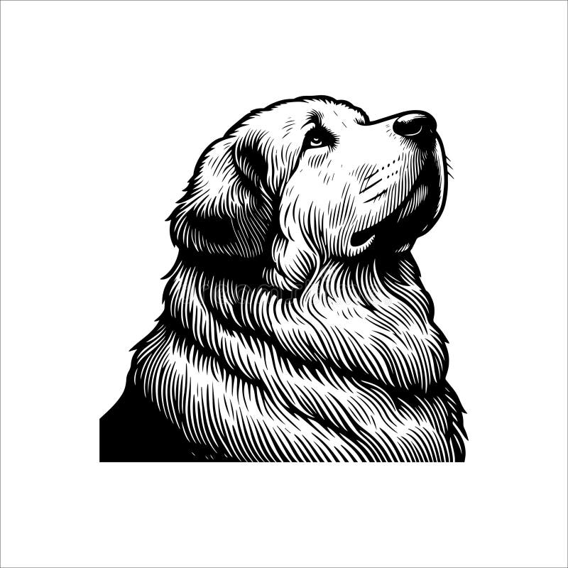Great Pyrenees Looking Up Vector Icon Vintage Retro Logo Design. Stock ...