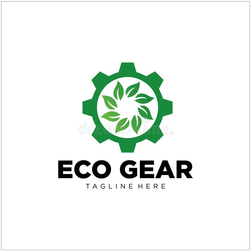 A Simple Green Eco-friendly Logo Design Featuring a Gear Symbol with Nature-inspired Elements ...