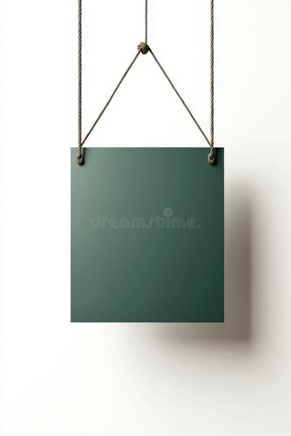 Simple Green Sign Hanging from Rope Against a Neutral Wall in a ...