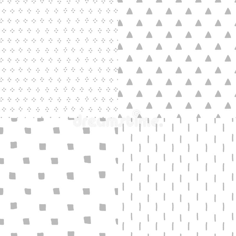 Simple Grey and White Geometric Seamless Patterns Set, Vector Stock ...