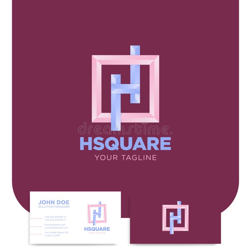 Simple H Letter Logo in Square or Frame Template with Business C ...