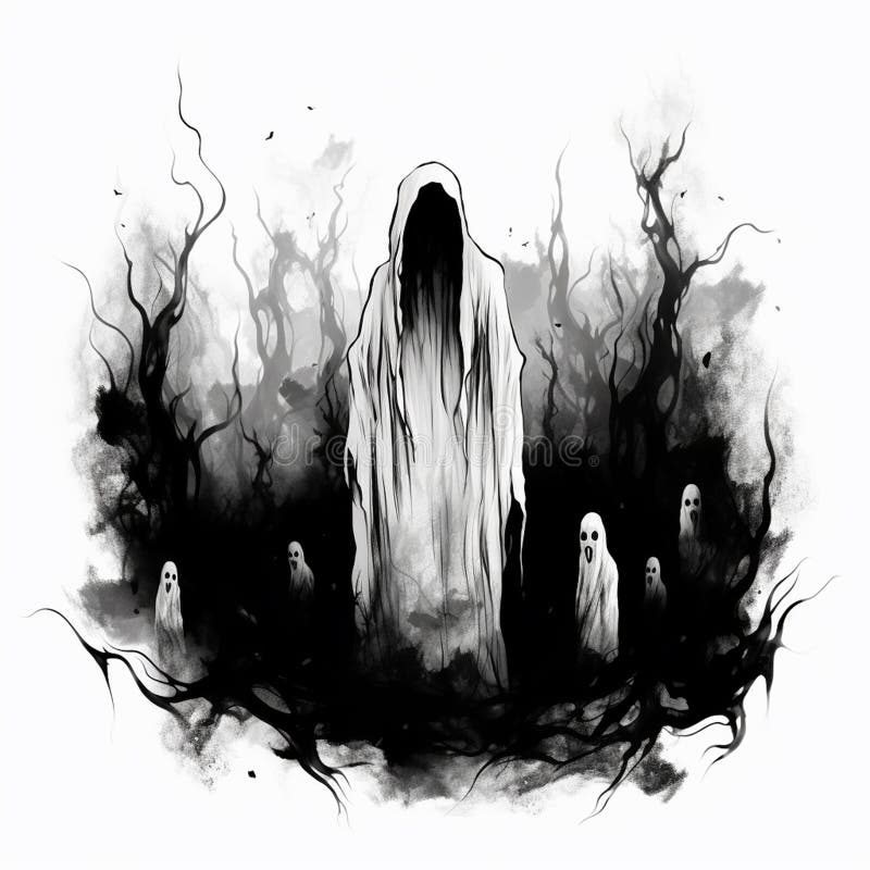 Simple Halloween Ghost Drawing with an Abstract Style Stock ...