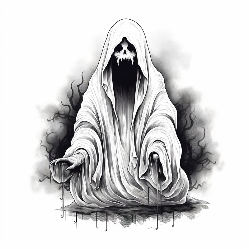 Simple Halloween Ghost Drawing with an Abstract Style Stock ...