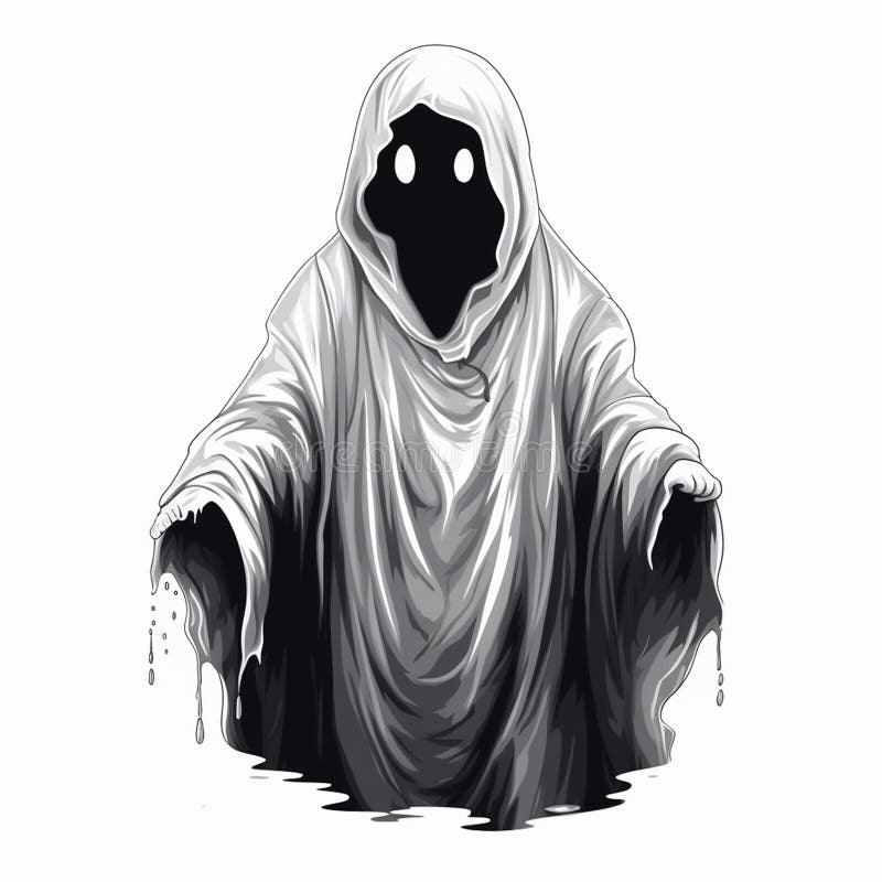 Simple Halloween Ghost Drawing with a Moon Stock Illustration ...