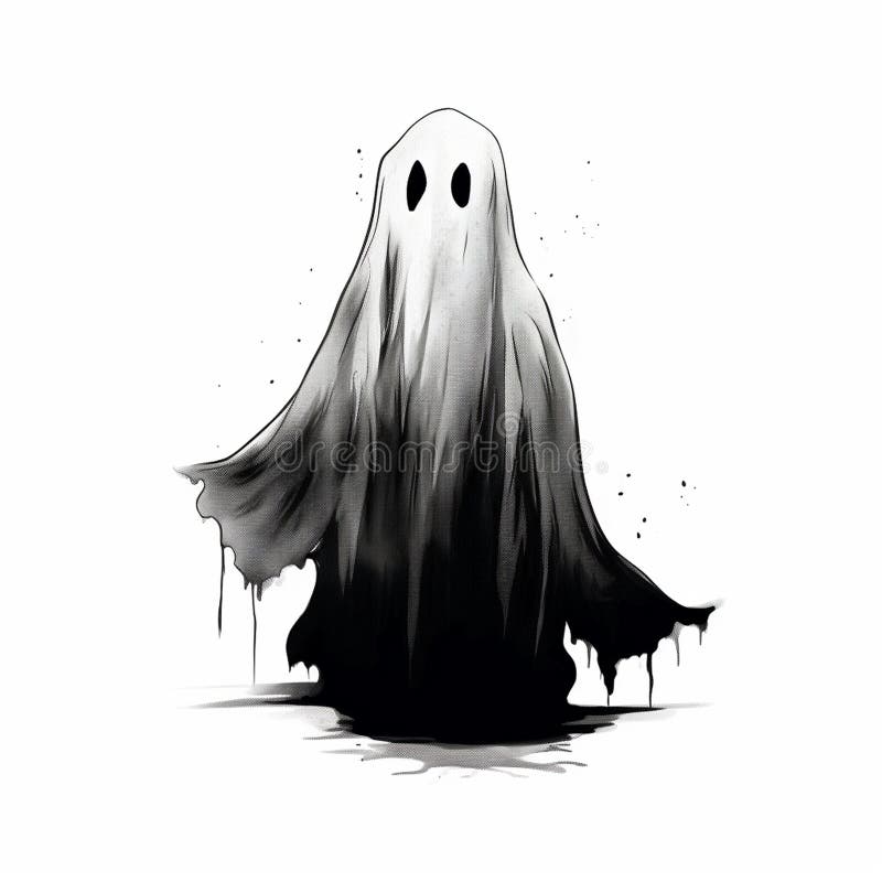 Simple Halloween Ghost Drawing with a Moon Stock Illustration ...