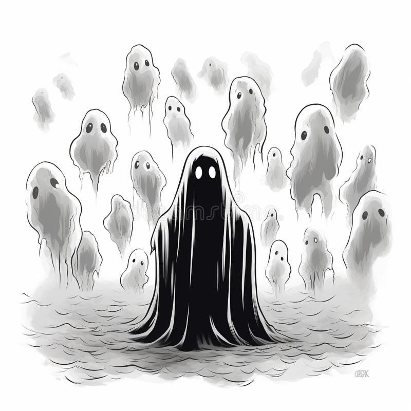 Simple Halloween Ghost Drawing with a Moon Stock Illustration ...