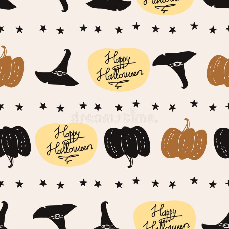 Simple Halloween Vector Pattern with Pumpkins and Witch Hats Stock ...