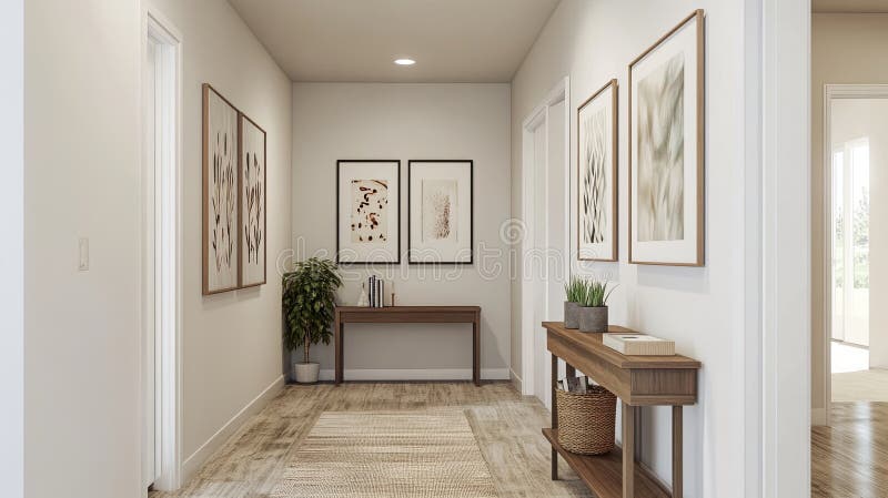 A Simple Hallway Decorated with a Gallery Wall of Minimalist Art and a ...