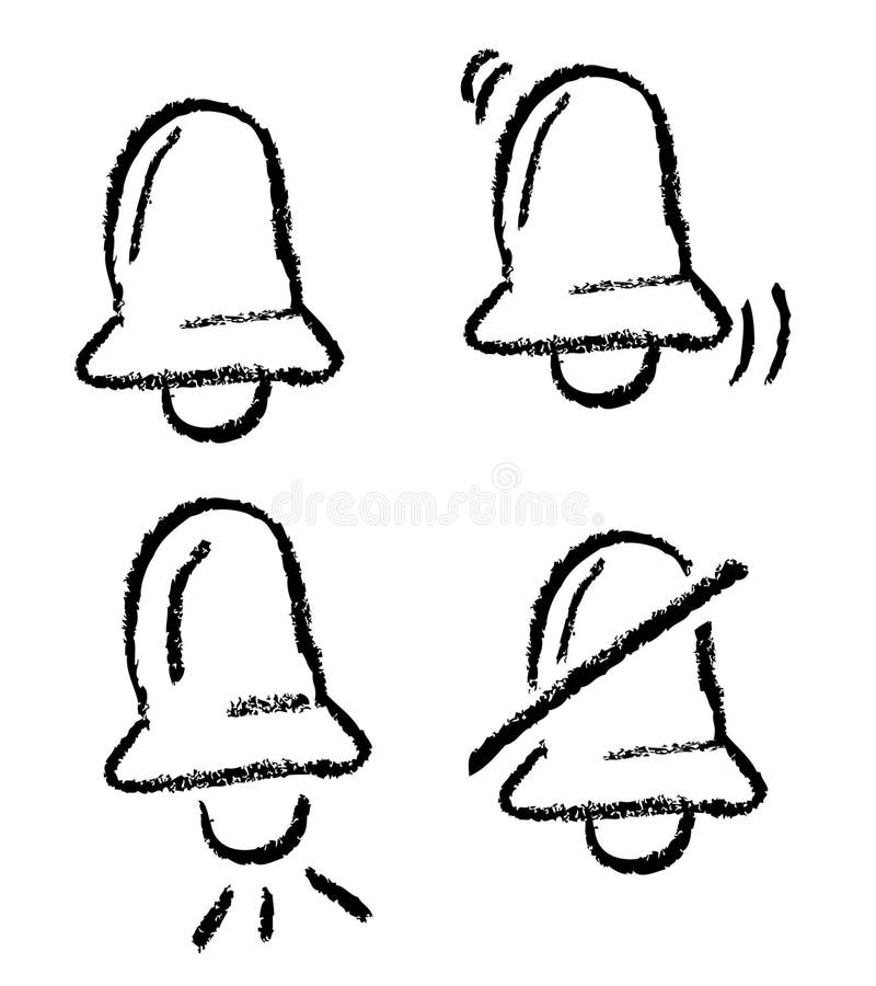 Simple Hand Draw Crayon Sketch Doodle Bell, 4 Condition, Isolated on ...