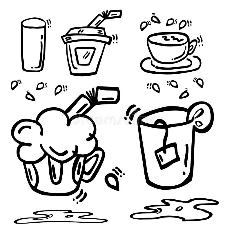 Simple Hand Draw Sketch, Hot and Cold Soft Drink at Plastic Glas and ...