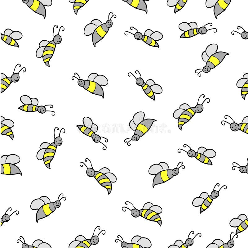 Simple Hand Draw Sketch Seamless Bee Pattern for Background, Paper Wrap ...