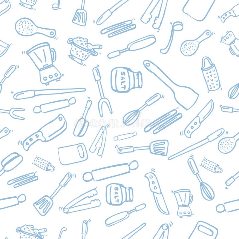 Kitchen Set Hand Draw Cartoon Doodles Stock Vector - Illustration of ...