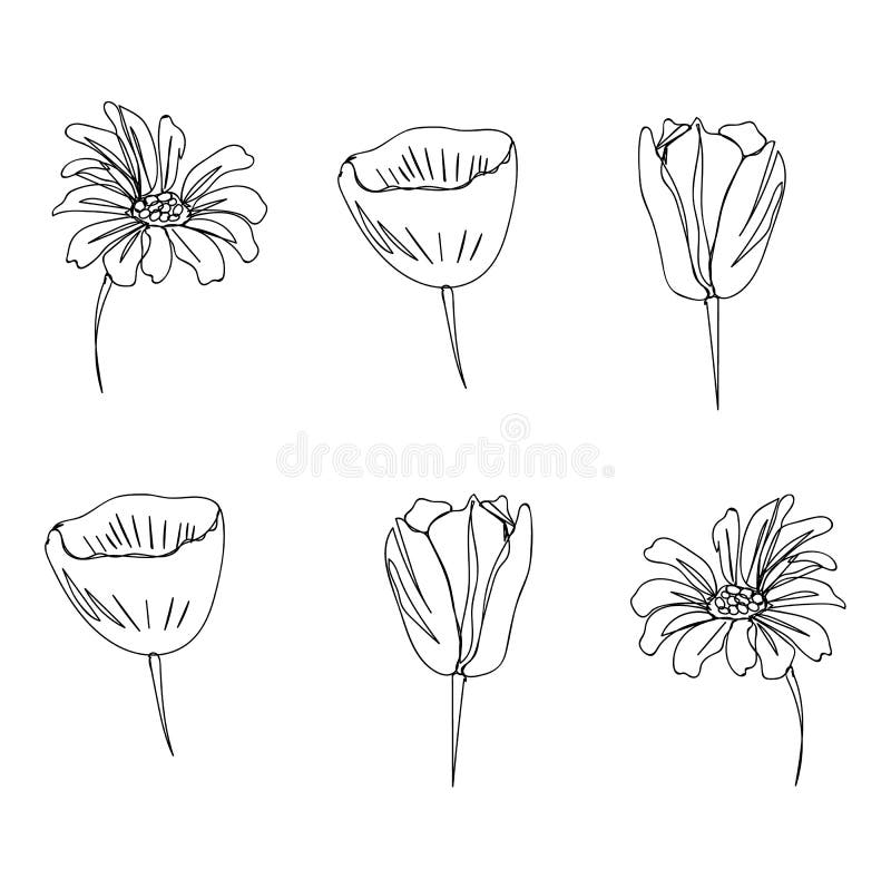Simple Hand Drawn Abstract Flower Set Stock Vector - Illustration of ...