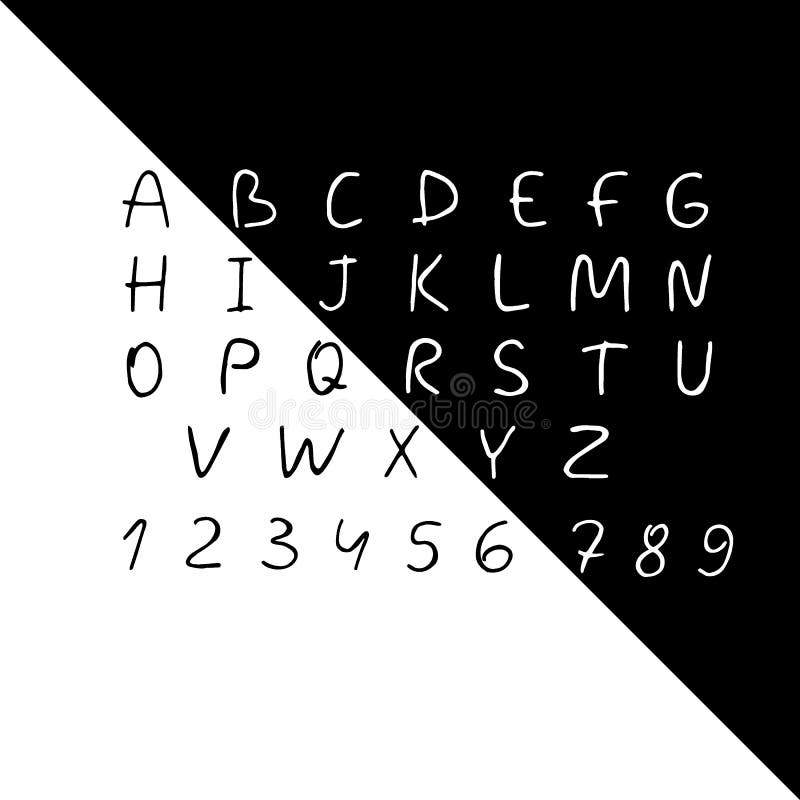 Simple Hand Drawn Alphabet and Numbers Stock Vector - Illustration of ...