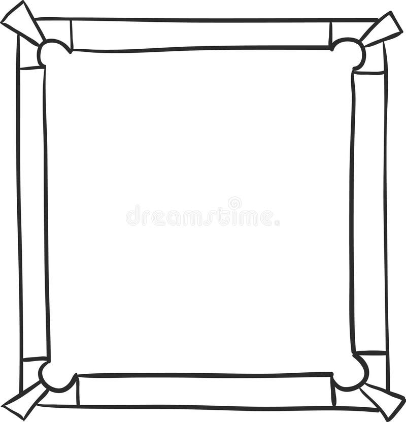 Simple, Hand Drawn Black Outline Creates a Square Border with Folded ...