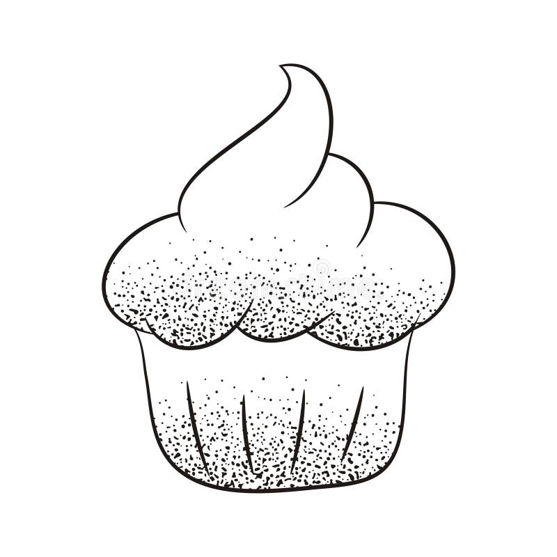 Simple Cupcake Outline Vector Illustration, Colored Linear Style Stock ...