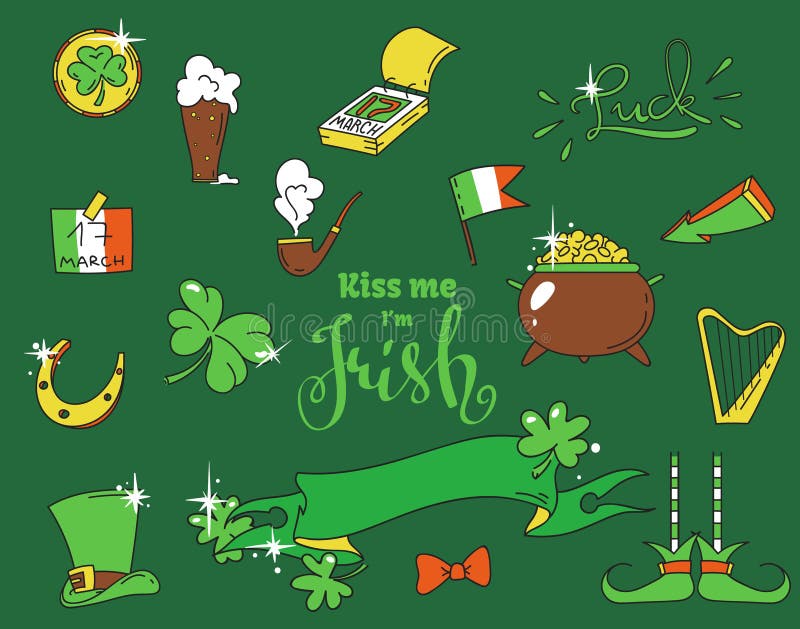Simple Hand-drawn Cartoon Elements for the Irish St Patricks Day Stock ...
