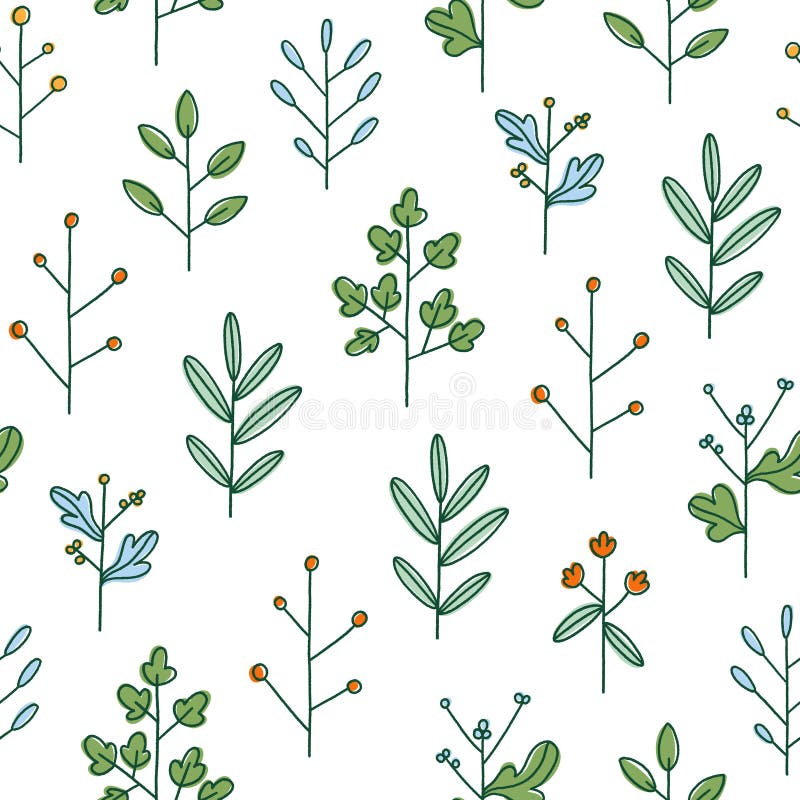 Simple Hand Drawn Floral Branches, Summer Field, Vector Pattern Stock ...