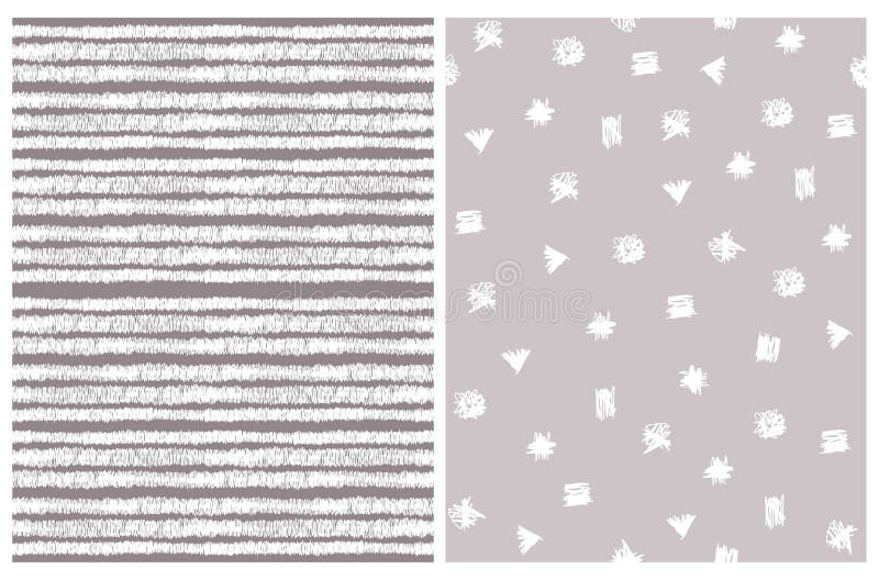 White Horizontal Stripes and Brush Style Spots Isolated on a Light Gray ...