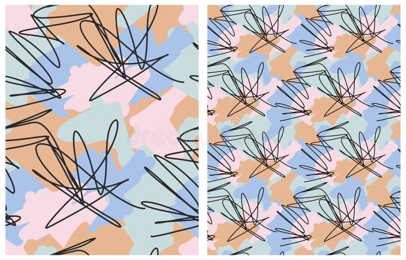 Simple Hand Drawn Irregular Spots Vector Patterns with Pink, Black and ...