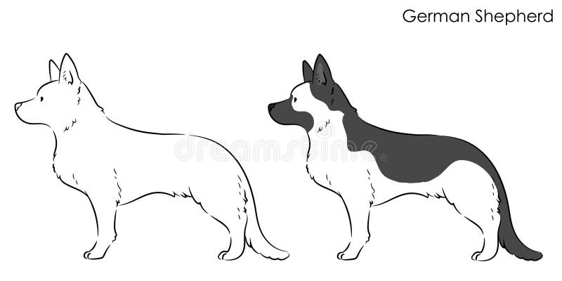 Simple and Hand Drawn Line Art Illustration of German Shepherd in Side ...
