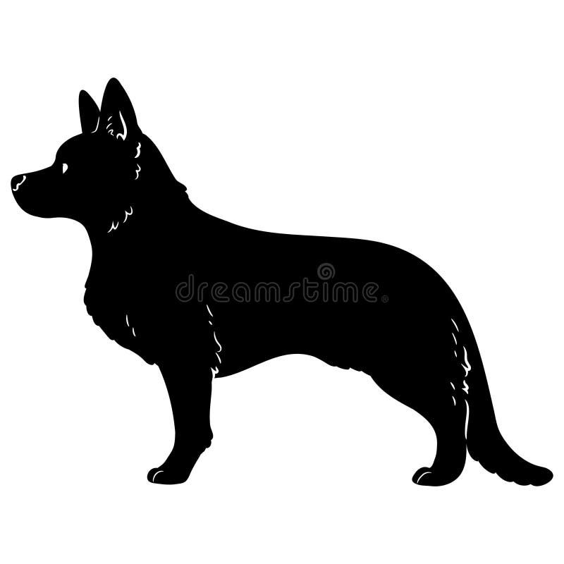 Simple Hand Drawn Silhouette of German Shepherd in Side View Stock ...
