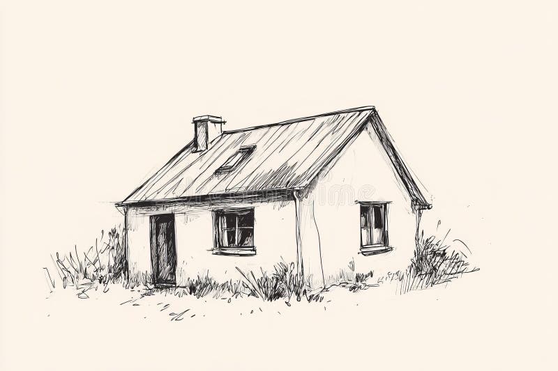 Simple Hand-drawn Sketch of a House, Featuring Basic Architectural ...